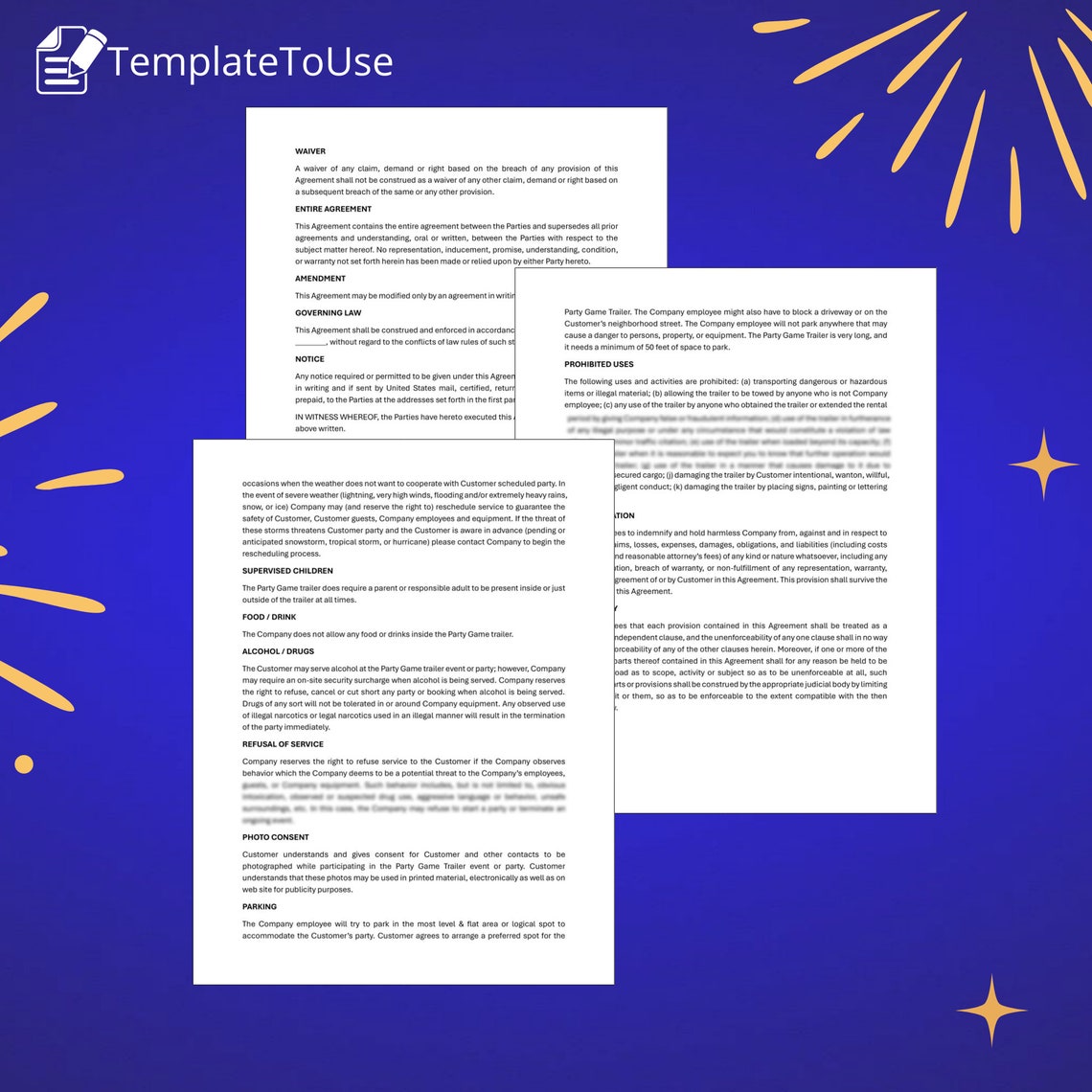 Party Game Trailer Rental Agreement Template, Editable Contract (docx ...