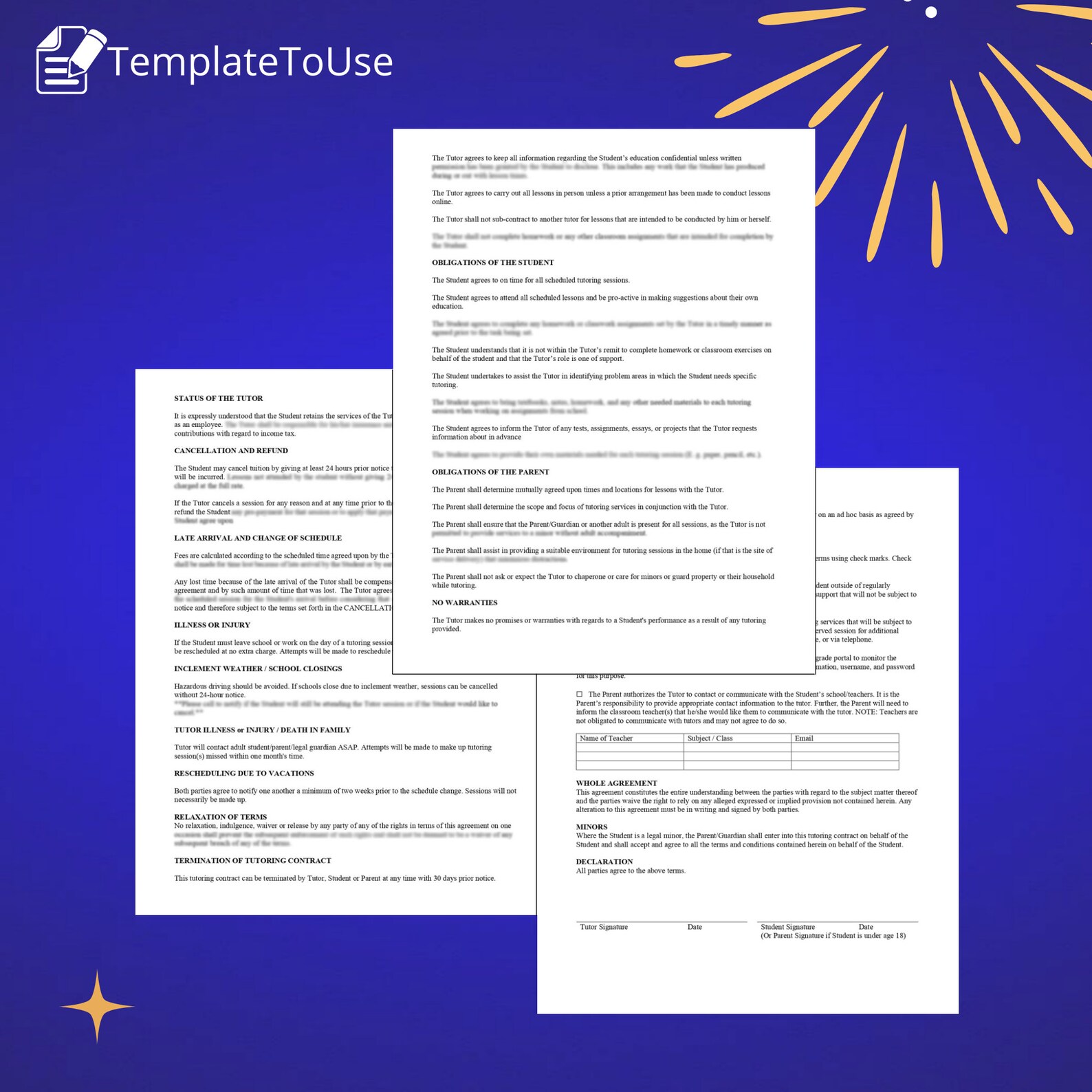 Tutor Contract, Tutoring Agreement, Private Tutoring, Business Contract ...