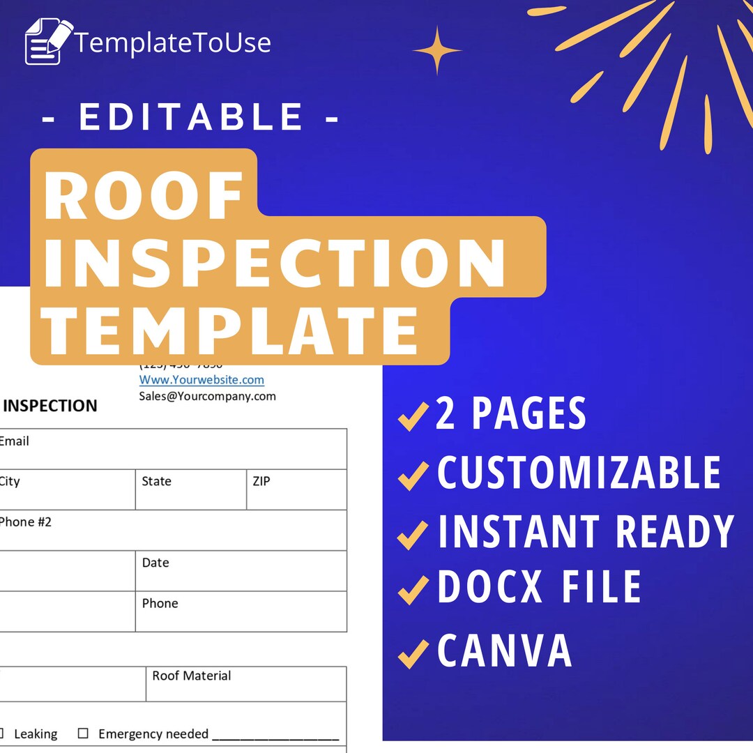 Roof Inspection, Roofing Business, Service Form, Editable Template ...