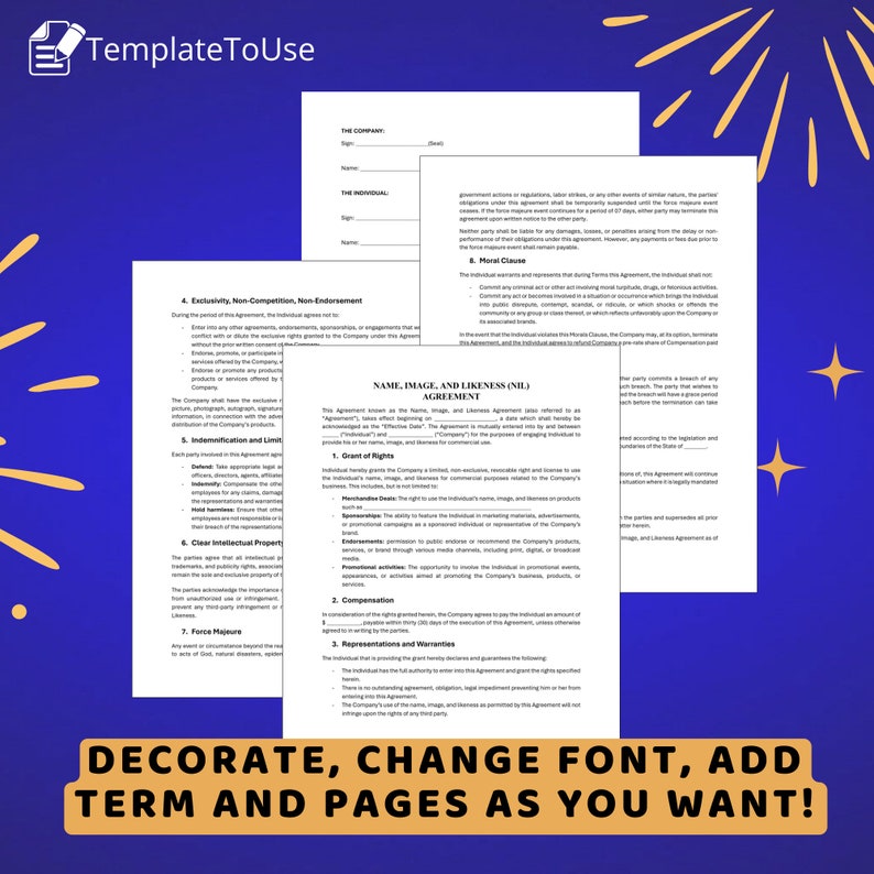 Name, Image, and Likeness Agreement, NIL Contract, Business Templates ...