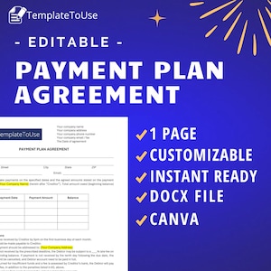 Payment Plan Agreement, Payment Contract Template, Word, Canva, Easy ...