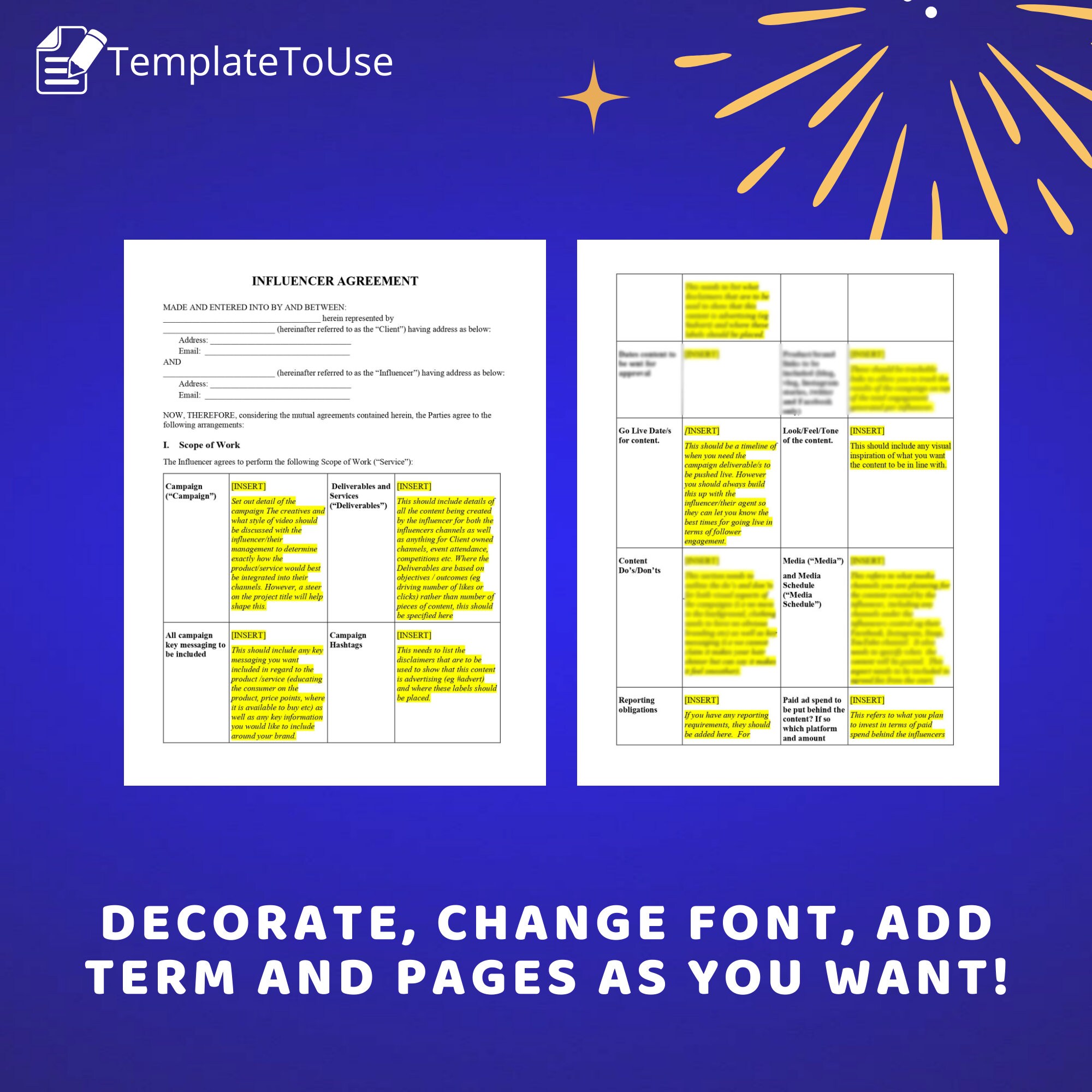 Influencer Agreement, KOL Booking Contract, Social Media Marketing ...