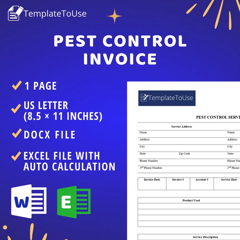 Pest Control Service Bundle, Agreement, Invoice, Service Record for ...