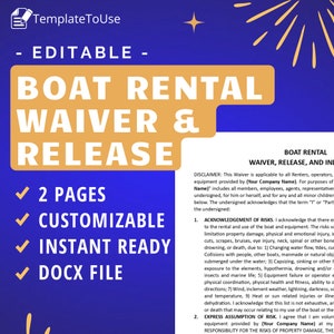 Boat Rental Waiver, Release, and Indemnity, Release of Liability ...