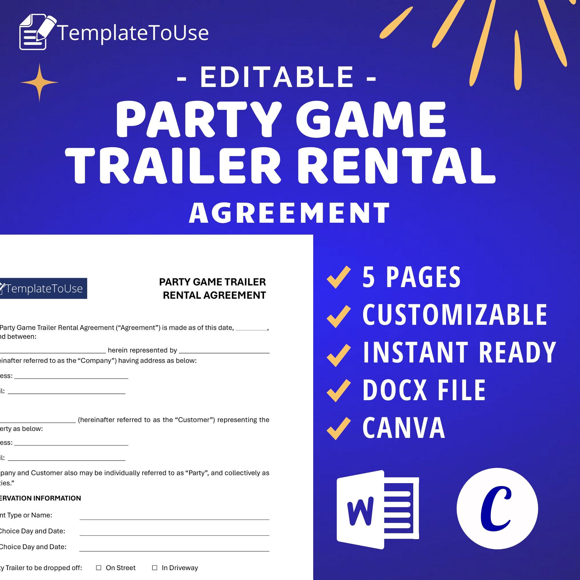 Party Game Trailer Rental Agreement Contract, Mobile Video Game Trailer ...