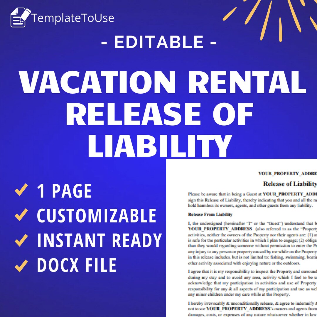 Vacation House Release of Liability, Release of Liability for Rental ...