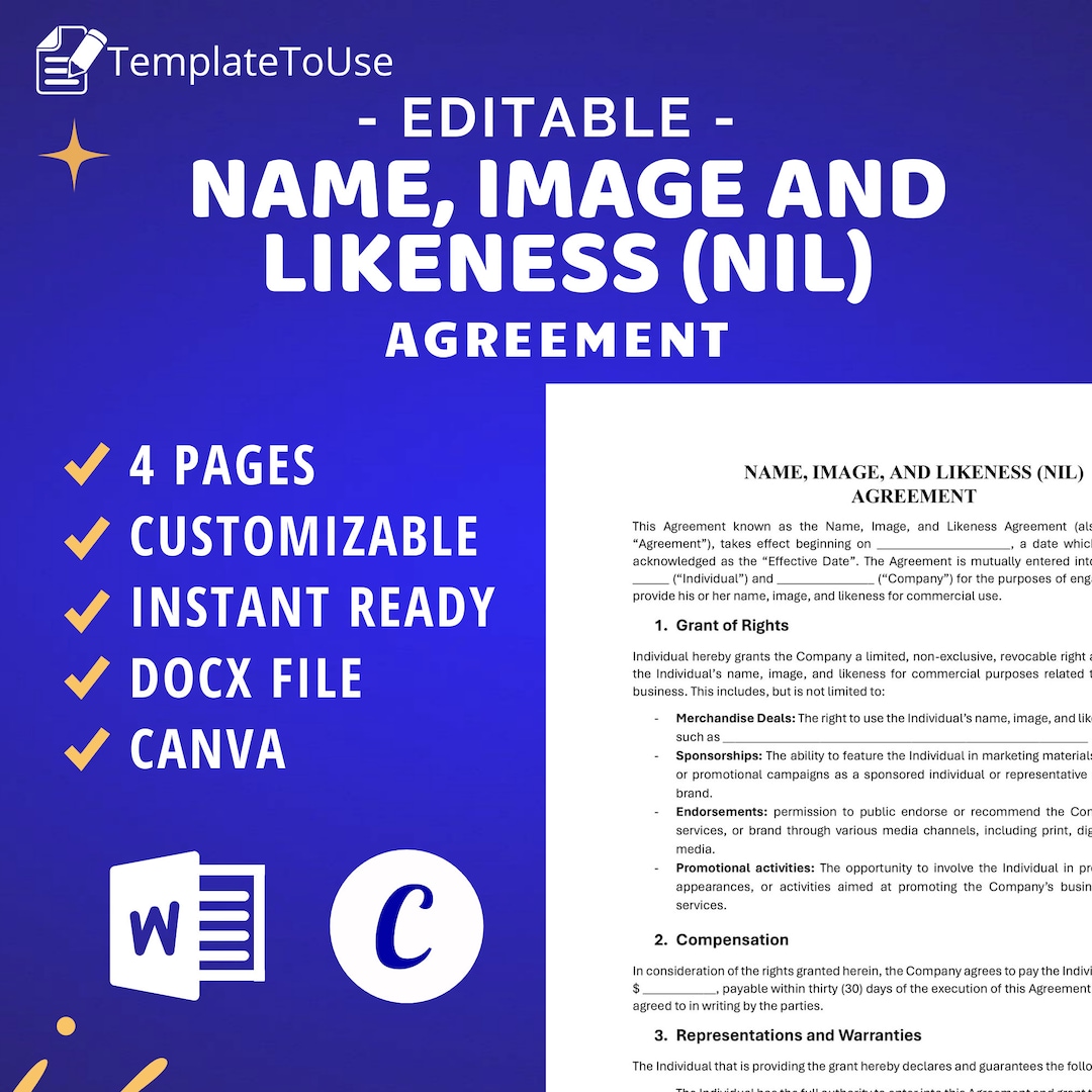 Name, Image, and Likeness Agreement, NIL Contract, Business Templates ...