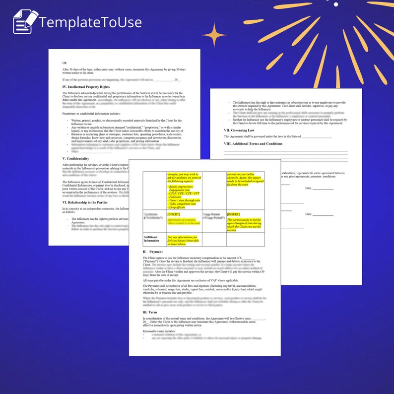 Influencer Agreement, KOL Booking Contract, Social Media Marketing ...