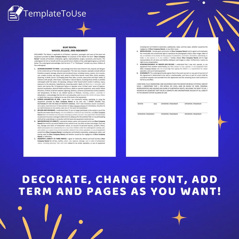 Boat Rental Waiver, Release, and Indemnity, Release of Liability ...