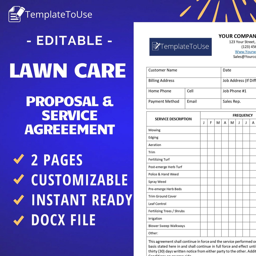 Lawn Care Service Proposal & Service Agreement, Garden Maintenance ...