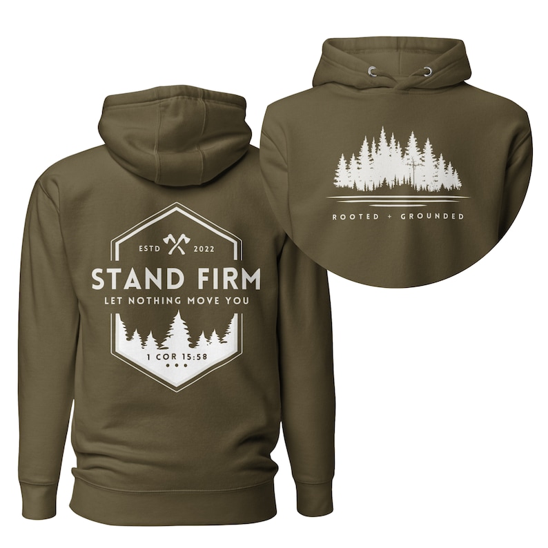 Stand Firm Rooted + Grounded Christian Hoodie, 1 Cor 15:58 Bible Verse ...