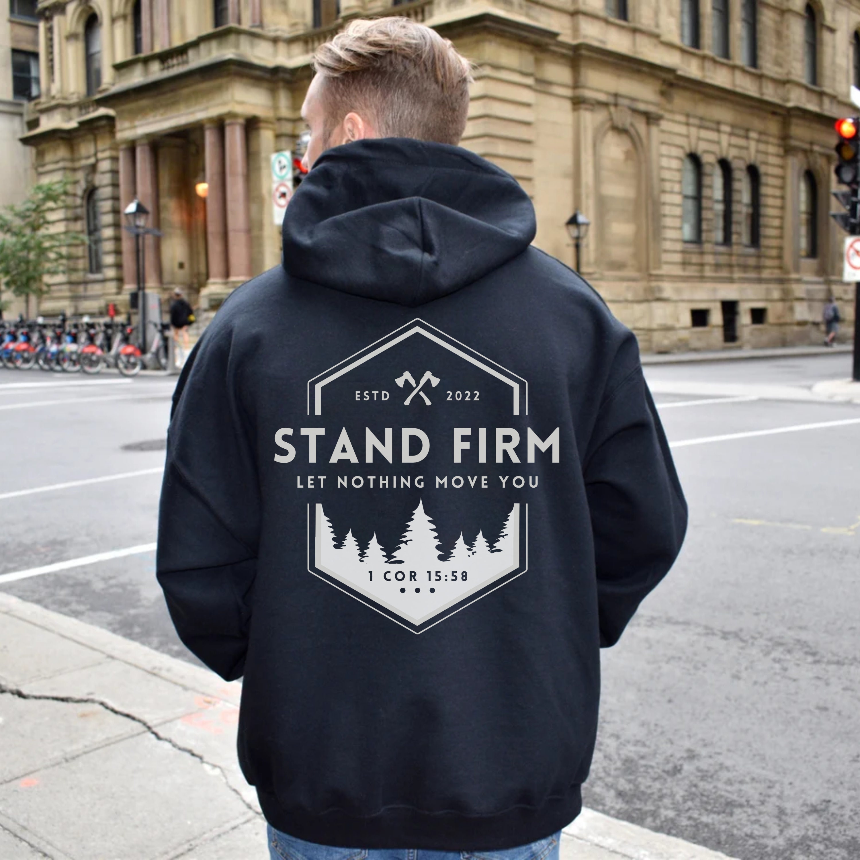 Stand Firm Rooted + Grounded Christian Hoodie, 1 Cor 15:58 Bible Verse ...