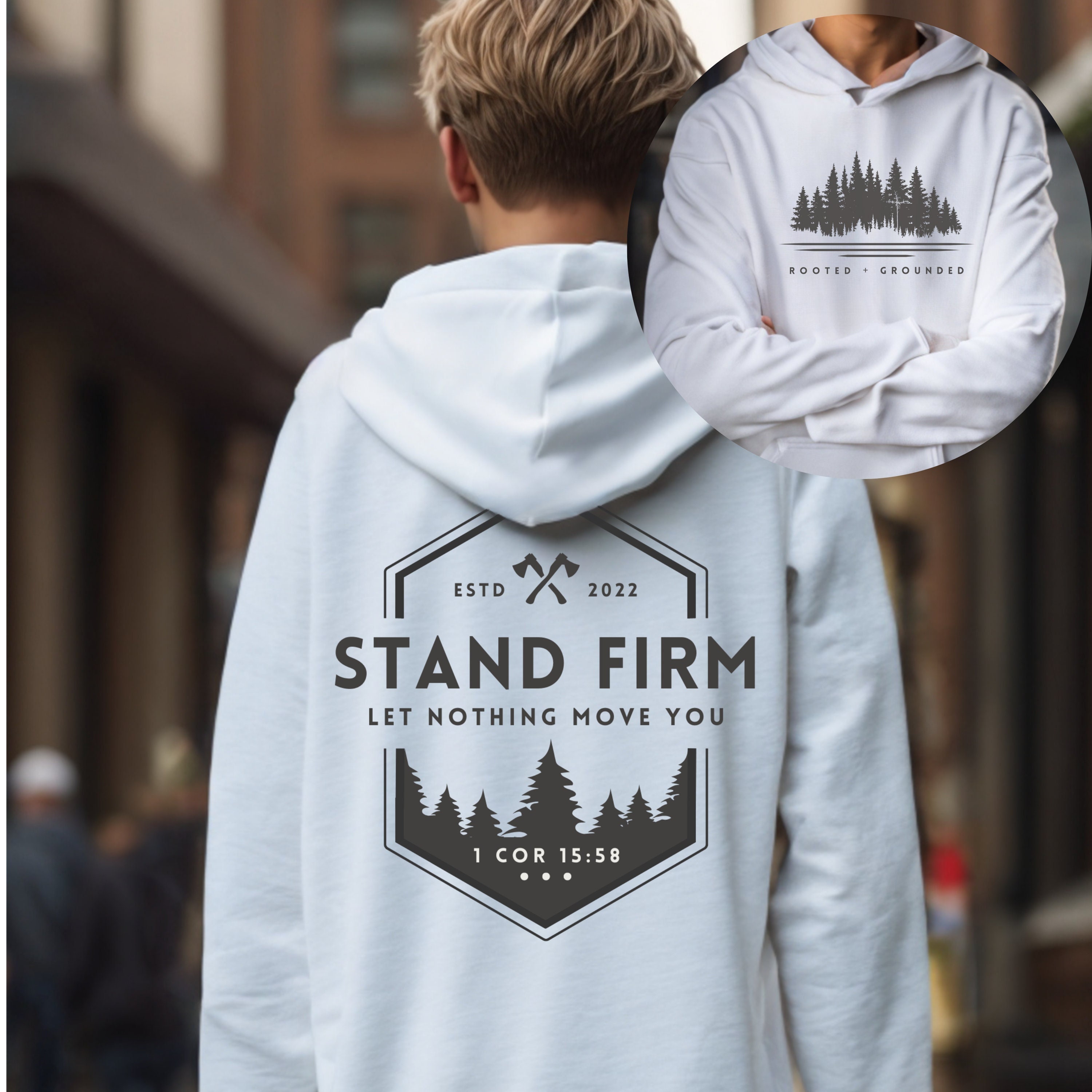 Stand Firm Rooted Grounded Christian Hoodie, 1 Cor 15:58 Bible Verse ...