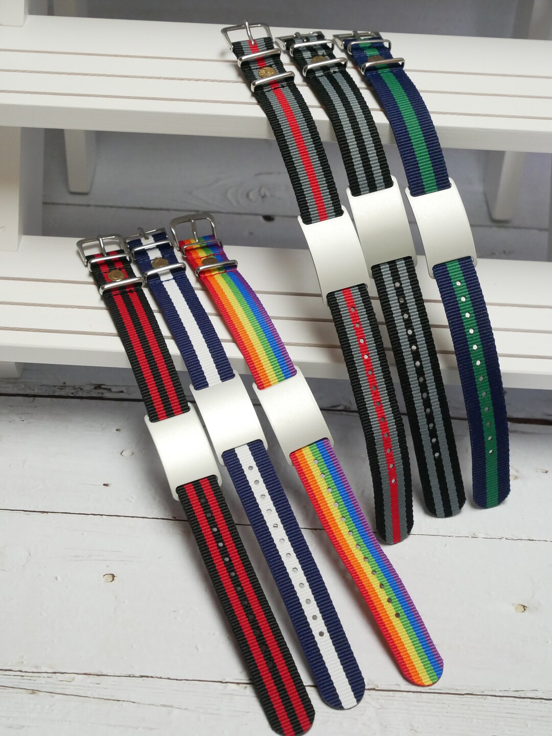 Nylon Strap Band Stripe With Frequency Disc and Silver Slider, Pain ...
