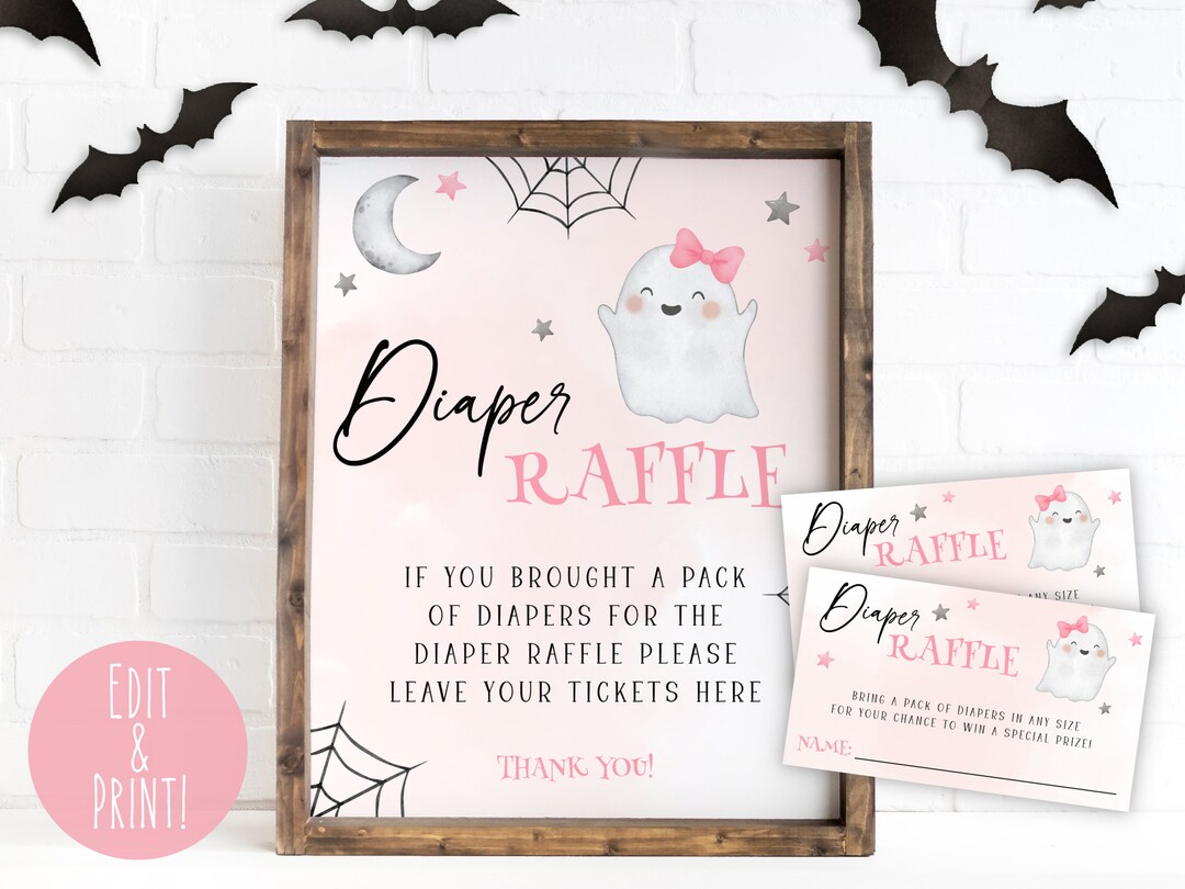Little Boo Baby Shower Diaper Raffle Sign, Pink Halloween Diaper Raffle ...