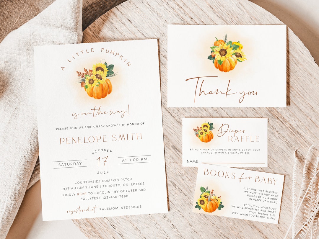 A Little Pumpkin is on the Way Invitation Template, Sunflower Pumpkin ...