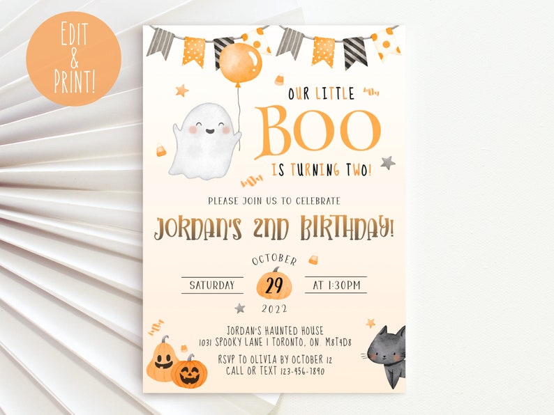 Our Little Boo is Turning Two Invitation Template, Halloween 2nd ...
