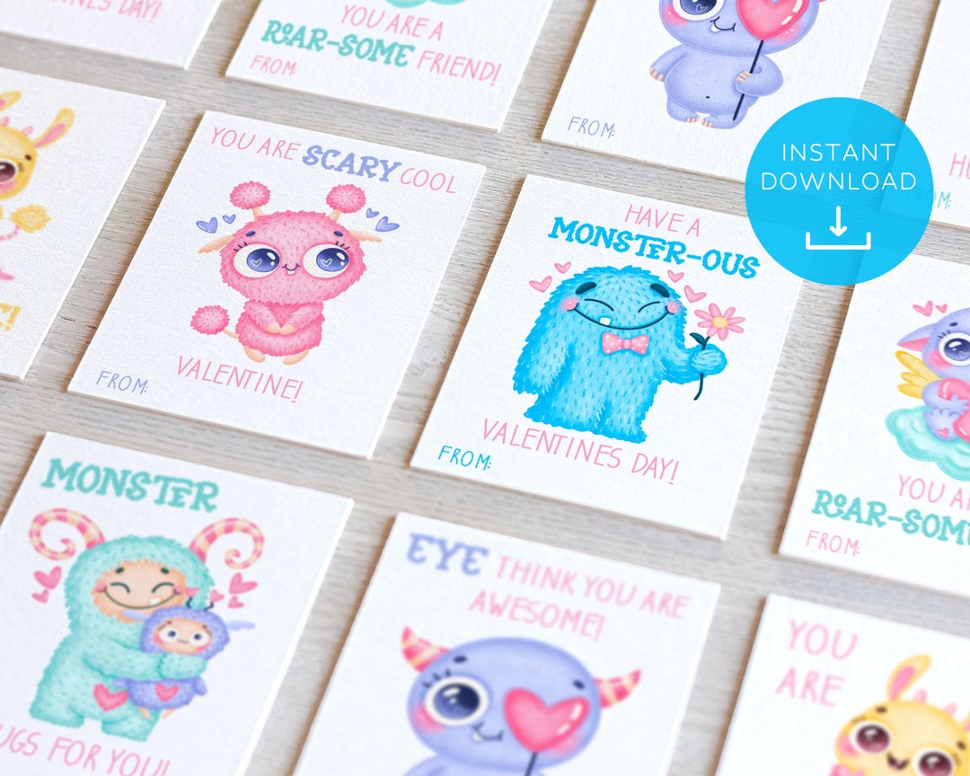 PRINTABLE Monster Valentines Day Cards for Kids, Classroom Valentines ...