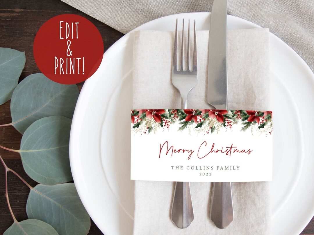 EDITABLE Christmas Napkin Ring, Christmas Napkin Ring Printable ...