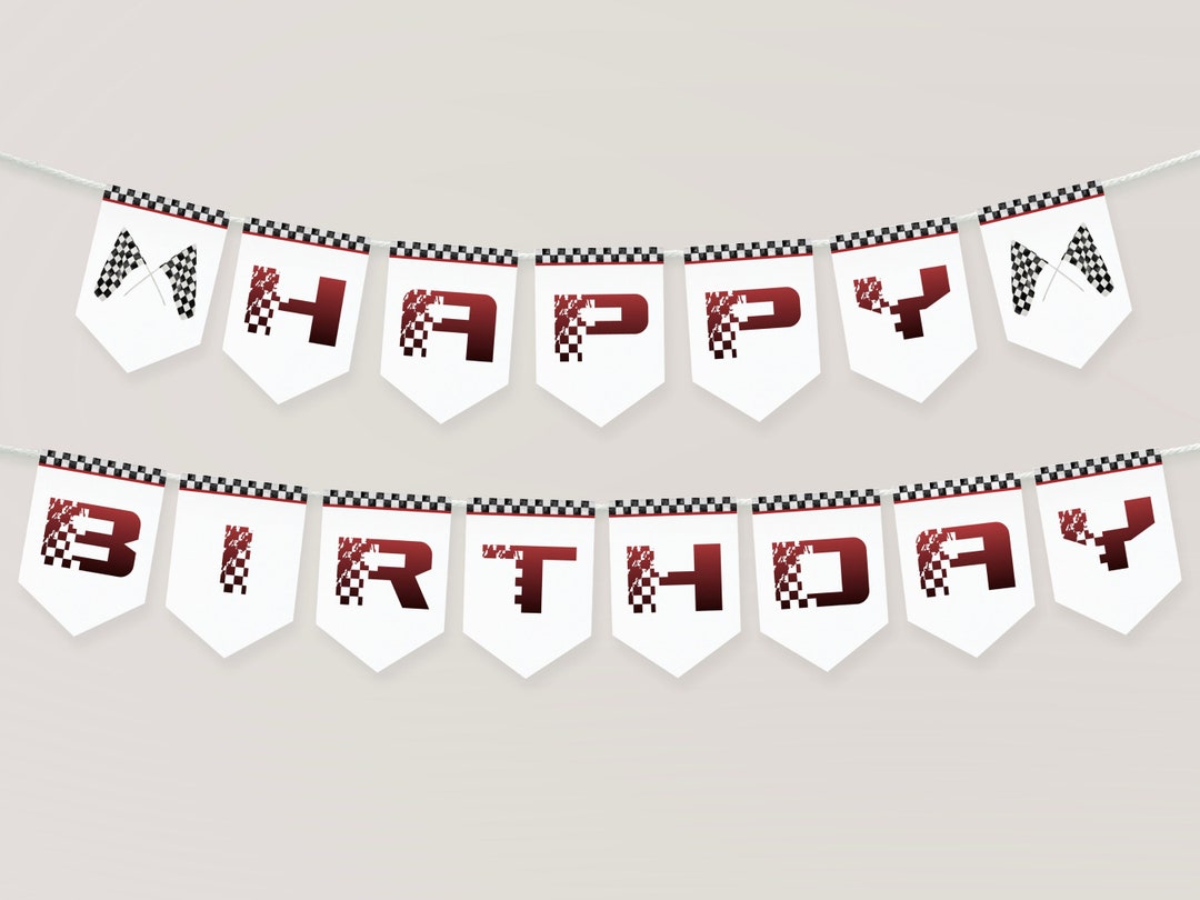 Fast One 1st Birthday Happy Birthday Banner, Printable Race Car Garland ...