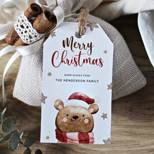 EDITABLE Christmas Gift Tag, Bear Winter Gift Tags, Holiday Kids Gift ...