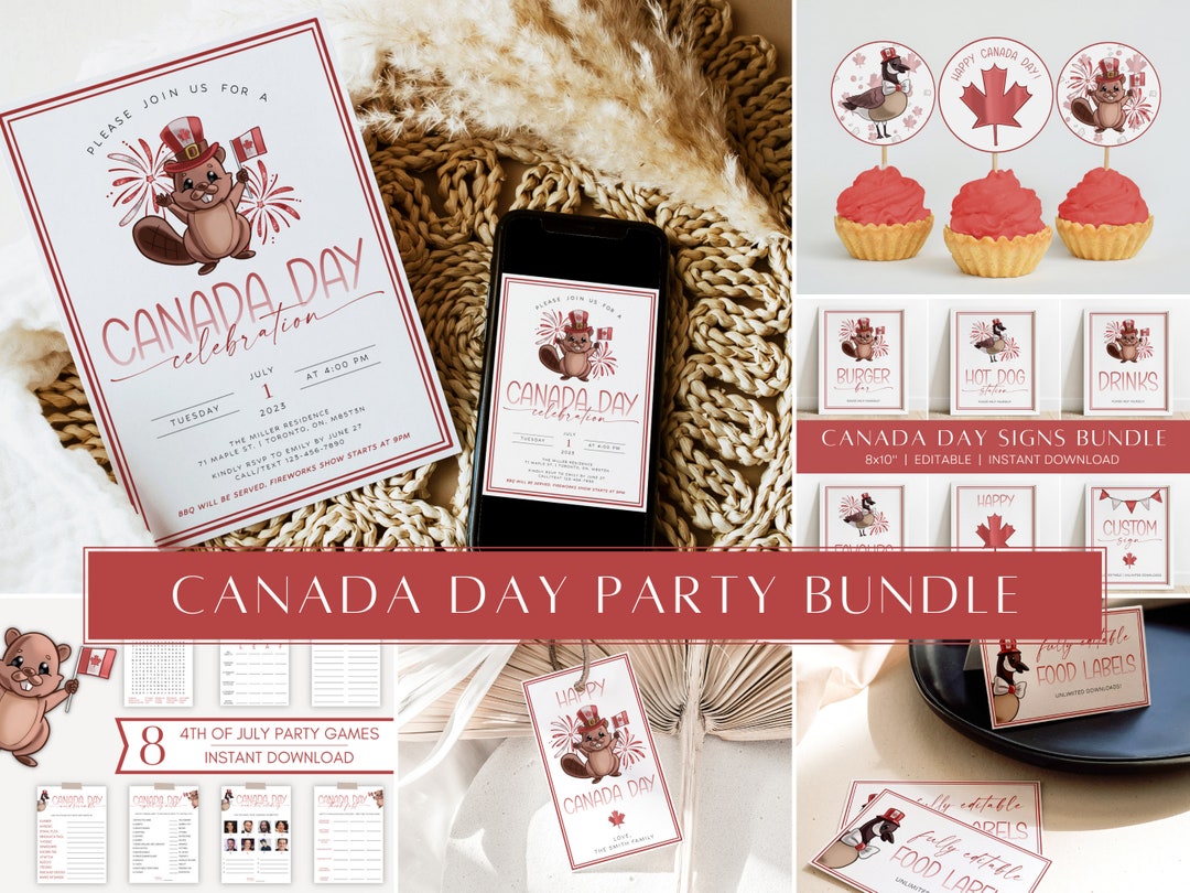 Canada Day Party Invitation Bundle, Canada Day Invitation Template ...