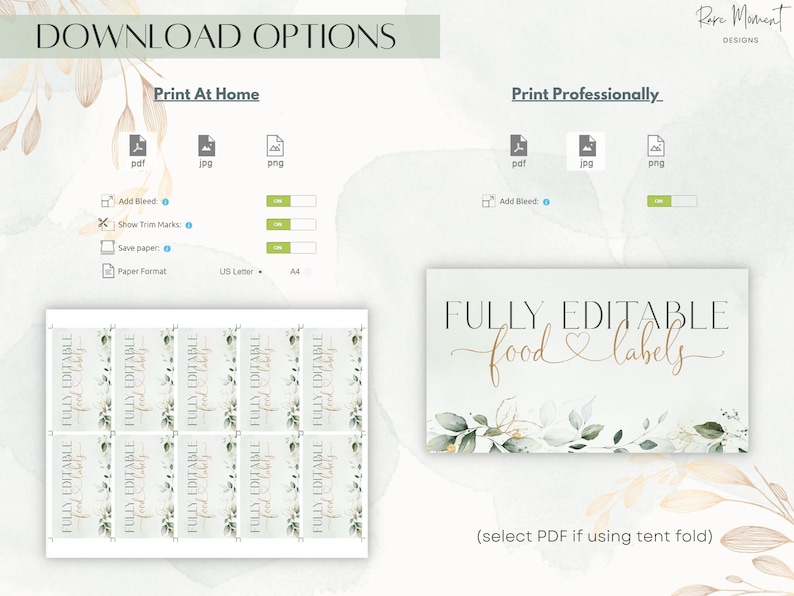 Editable Greenery Food Labels Green & Gold Food Label - Etsy Canada