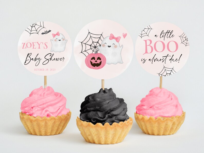 A Little Boo is Almost Due Cupcake Toppers Girl Halloween - Etsy