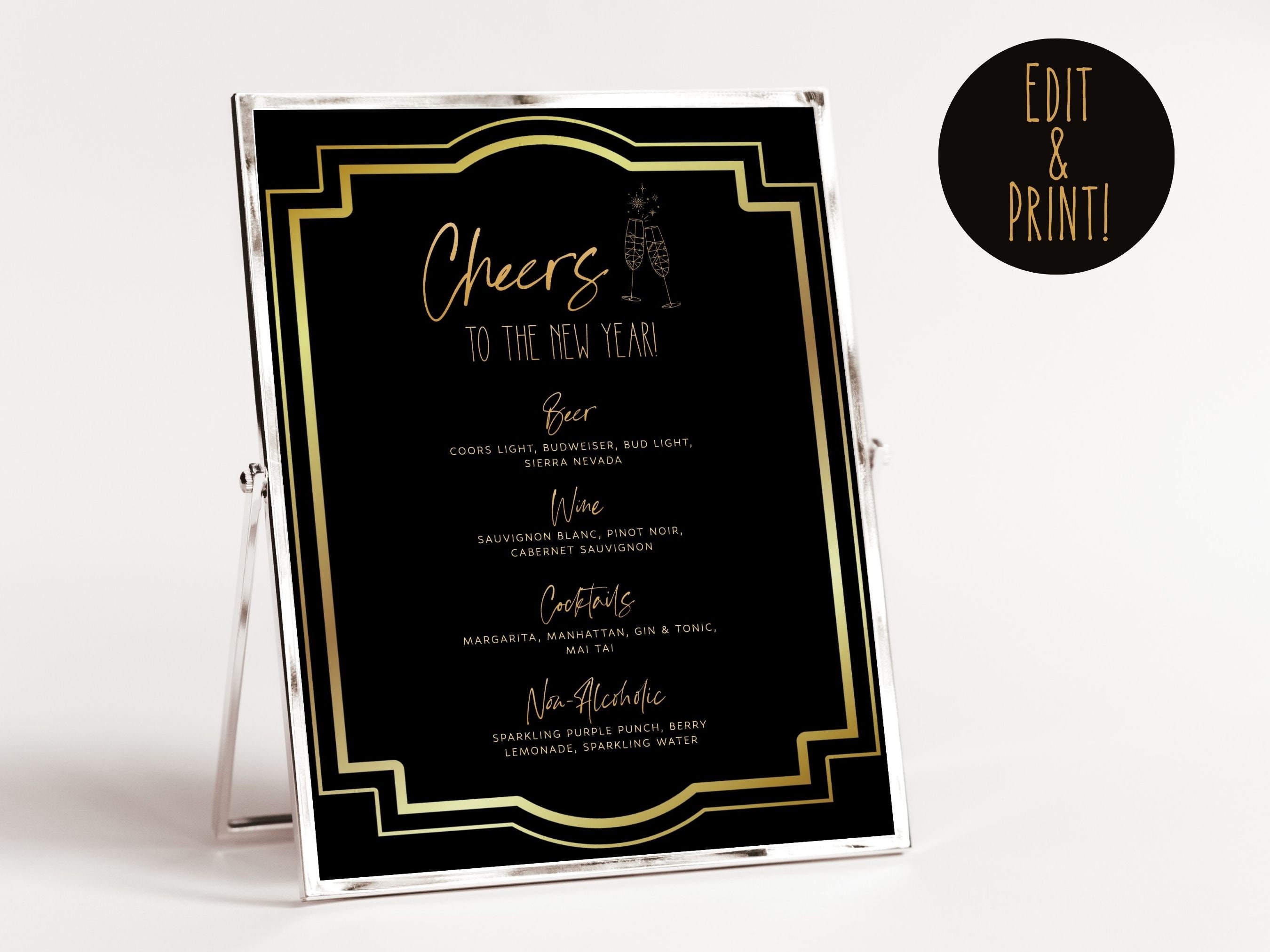 New Years Eve Party Bar Menu Sign, New Years Editable Bar Sign, 2025 ...