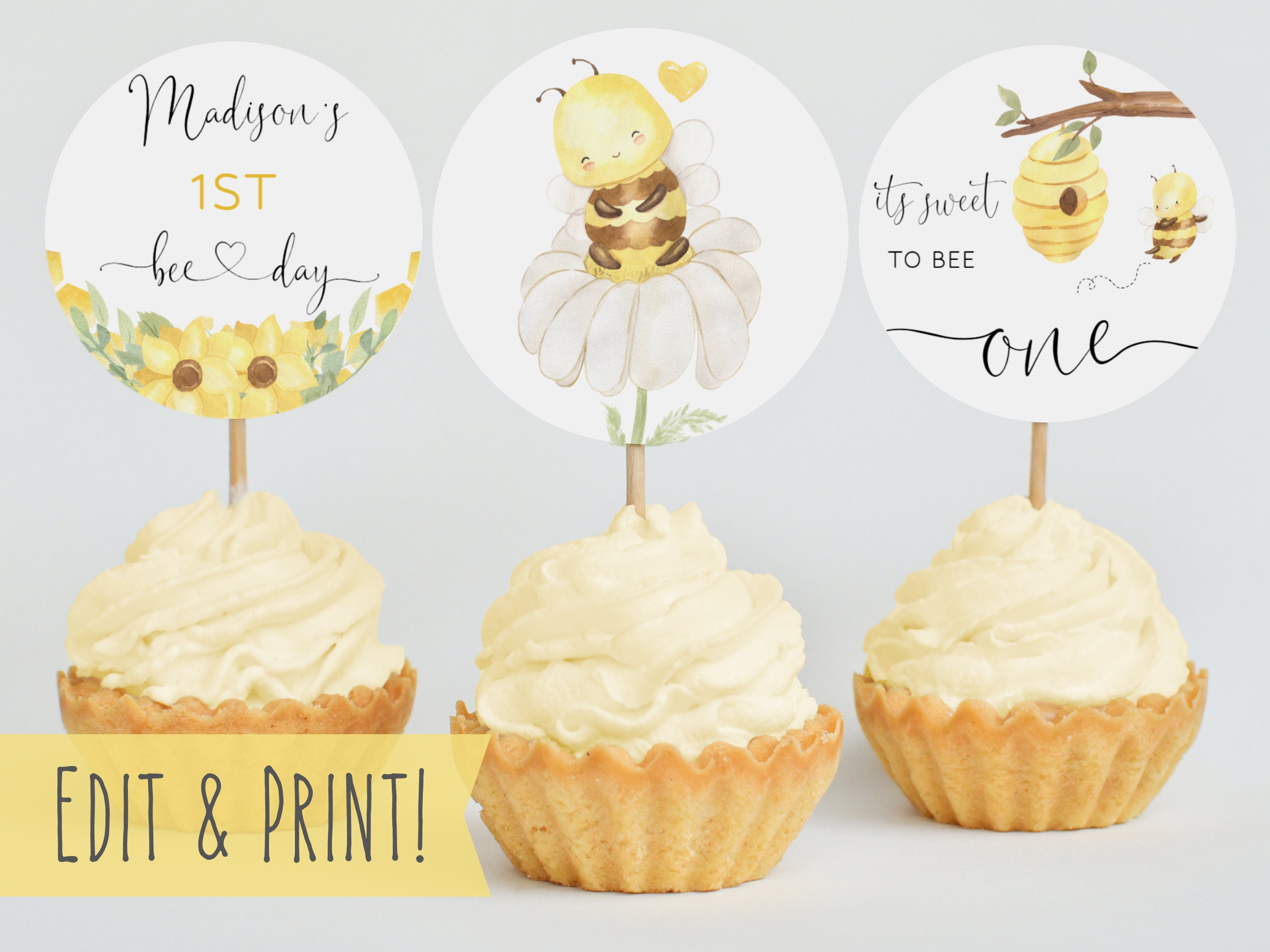 Bee Birthday Cupcake Toppers Template Printable Bee Dessert - Etsy Canada