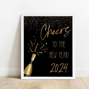 New Years Eve Party Sign Template, New Years Custom Sign, Black & Gold ...