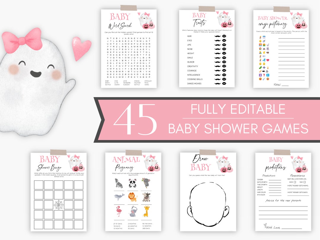 A Little Boo Baby Shower Games Bundle, Pink Halloween Baby Shower Game ...