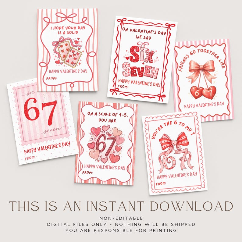 67 Valentine's Day Cards for Kids, Pink Printable 6-7 Gift Tags ...