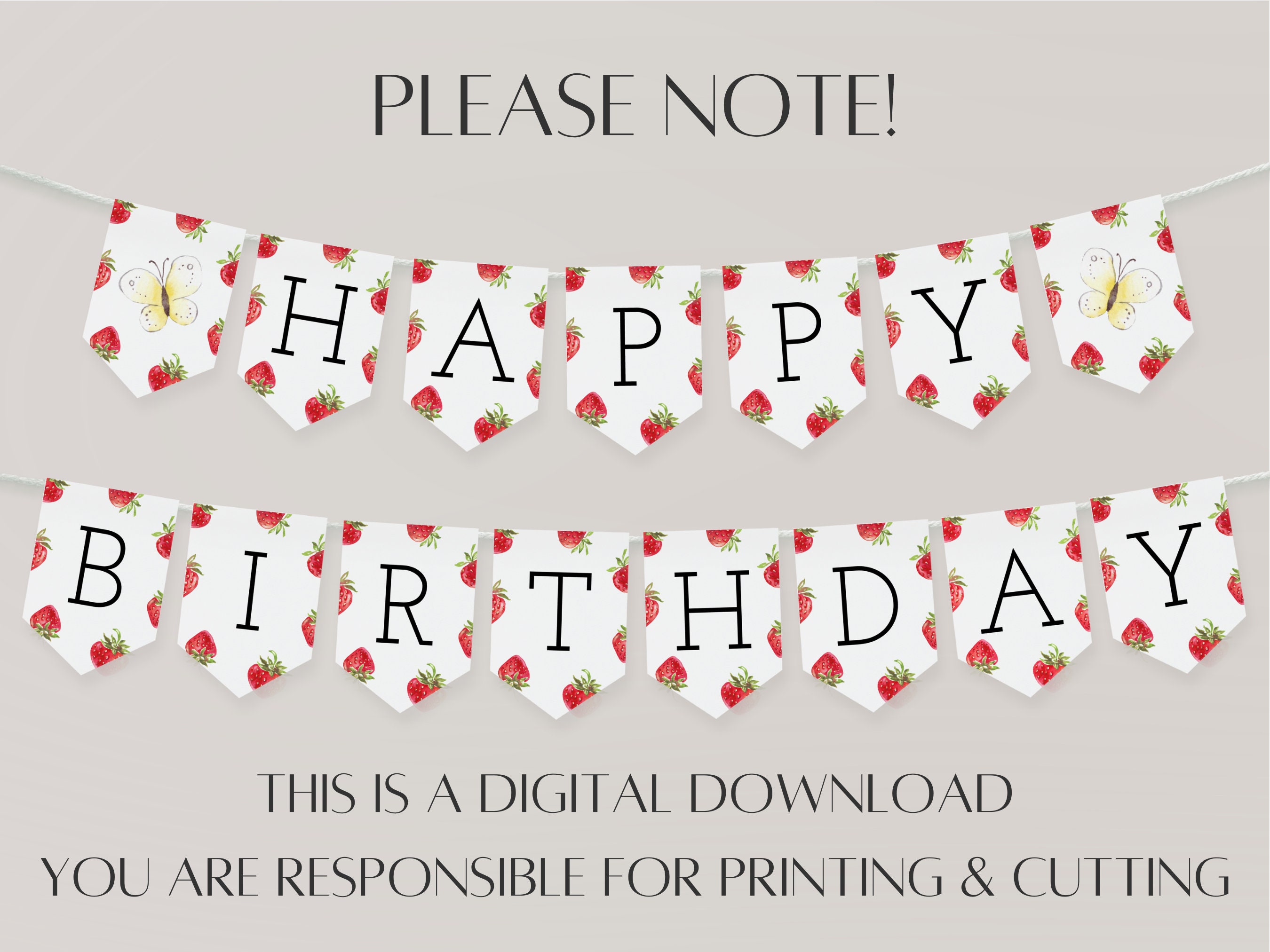Berry First Birthday Printable Banner, Strawberry Happy Birthday Banner ...