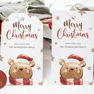 EDITABLE Christmas Gift Tag, Bear Winter Gift Tags, Holiday Kids Gift ...