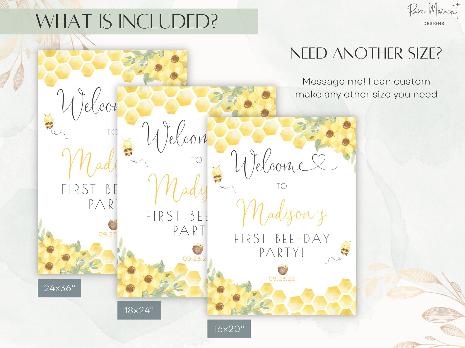 Bee Birthday Welcome Sign Template 1st Bee Day Signage - Etsy