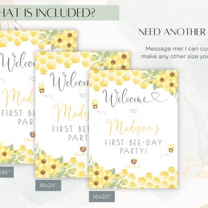 Bee Birthday Welcome Sign Template, 1st Bee Day Signage, Editable ...