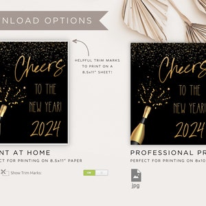 New Years Eve Party Sign Template, New Years Custom Sign, Black & Gold ...