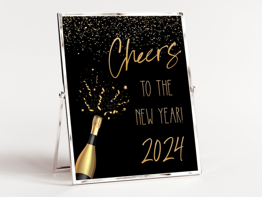 New Years Eve Party Sign Template, New Years Custom Sign, Black & Gold ...