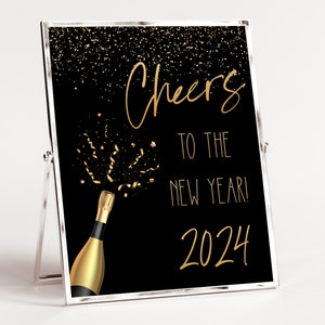 New Years Eve Party Sign Template, New Years Custom Sign, Black & Gold ...