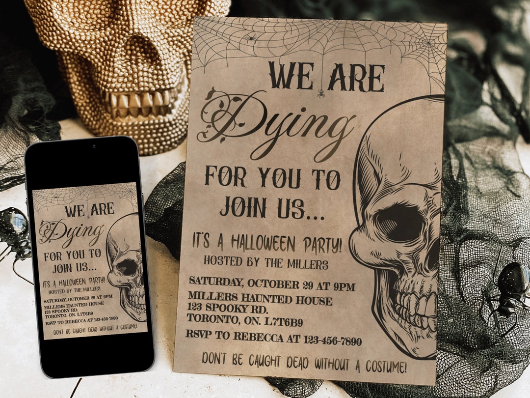 Adult Halloween Party Invitation Template, Vintage Skull Invitation ...