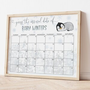 Winter Baby Shower Guess the Due Date Sign Template, Arctic Penguin ...