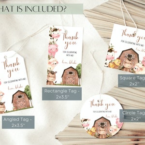 Farm Birthday Favor Gift Tags Template, Farm Animals Thank You Tags ...
