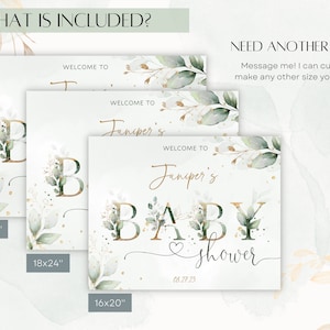Greenery Baby Shower Welcome Sign, Printable Sage Green Baby Shower ...