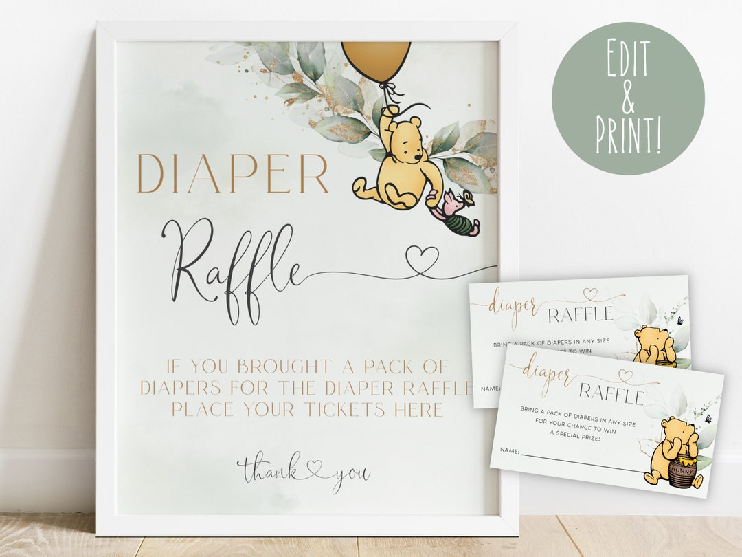 Classic Winnie the Pooh Diaper Raffle Sign, Winnie the Pooh Baby Shower ...
