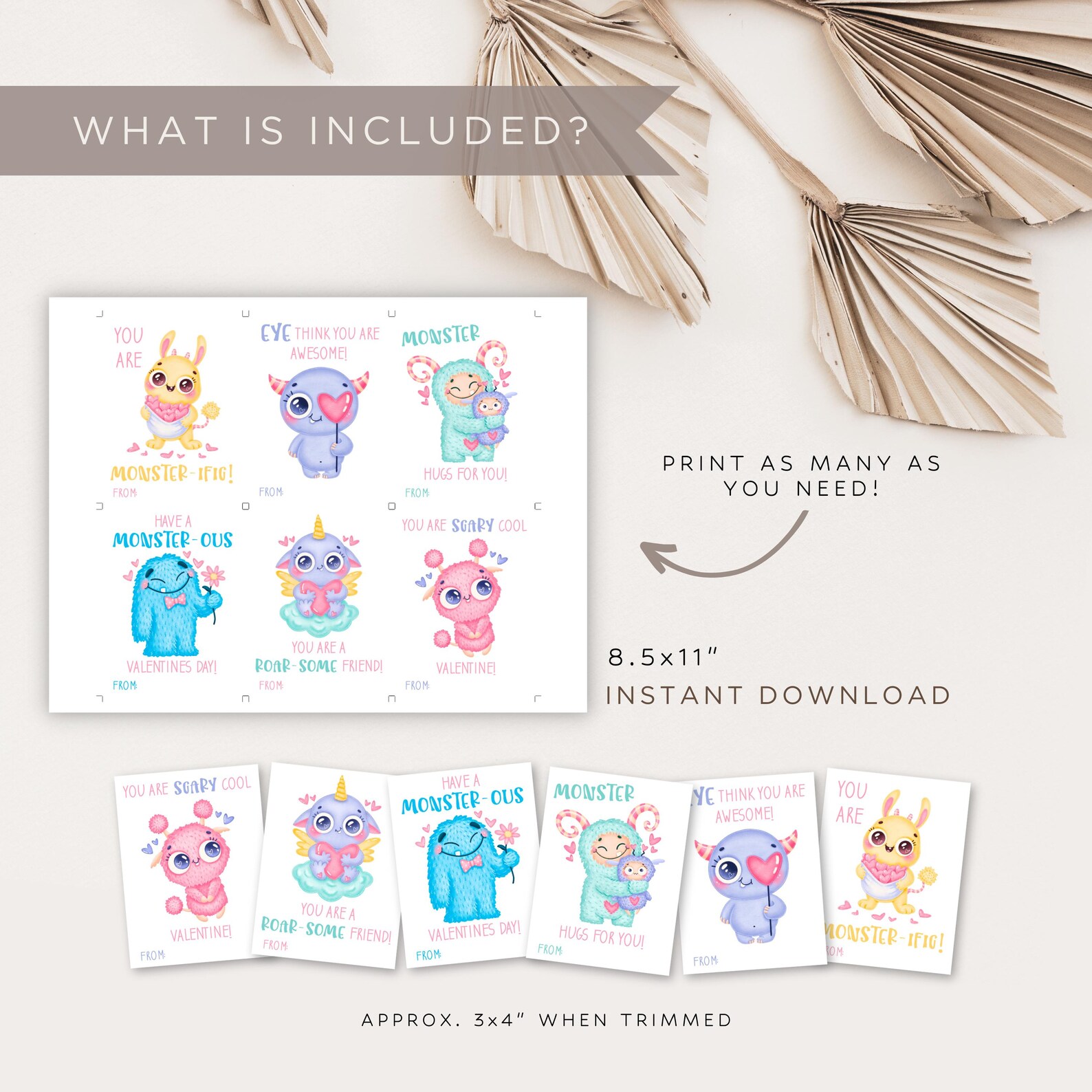 Printable Monster Valentines Day Cards for Kids, Classroom Valentines ...