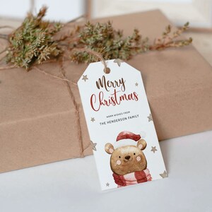 EDITABLE Christmas Gift Tag, Bear Winter Gift Tags, Holiday Kids Gift ...
