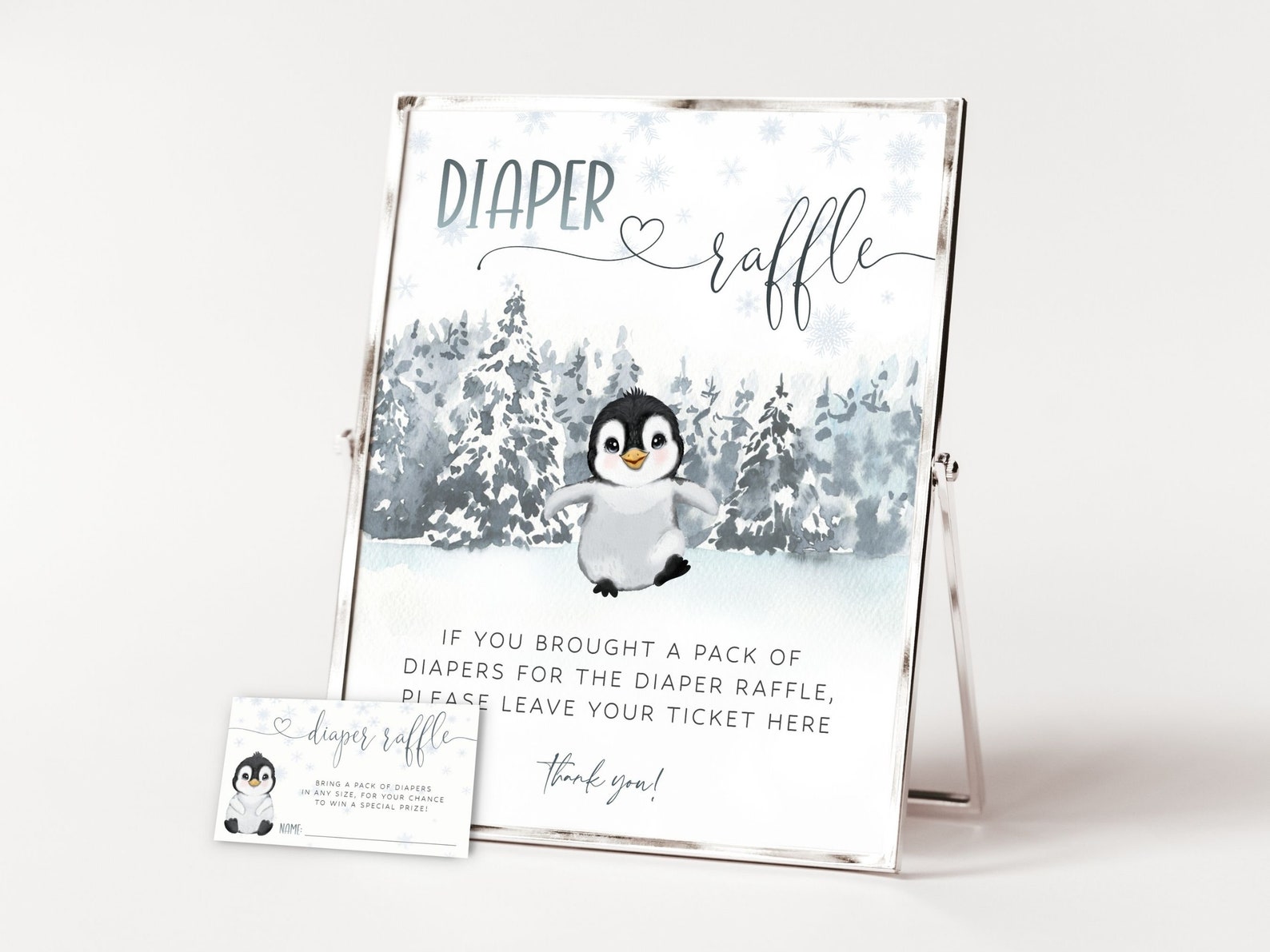Winter Baby Shower Diaper Raffle Sign, Penguin Diaper Raffle Template ...