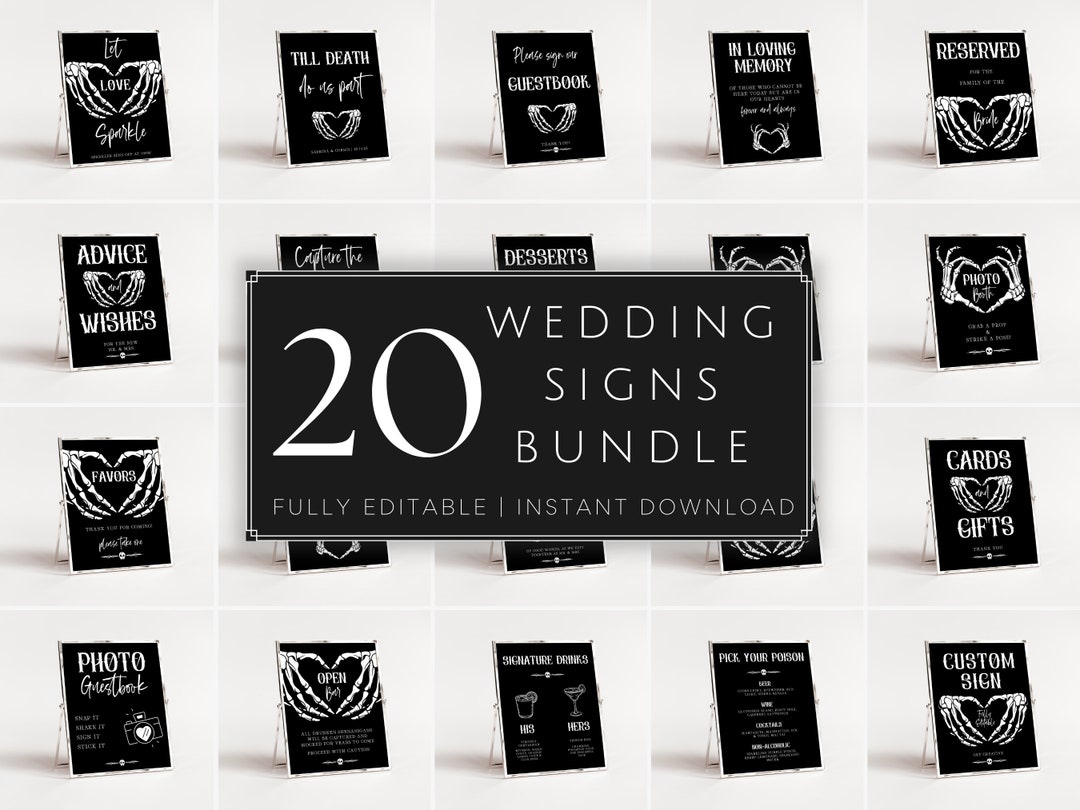 Halloween Wedding Signs Bundle, Gothic Wedding Signs Template, Goth ...