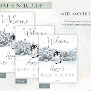 Penguin Baby Shower Welcome Sign Template, Winter Baby Shower Large ...